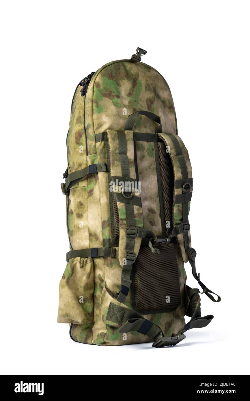 Military backpack isolated on a white background Stock Photo - Alamy