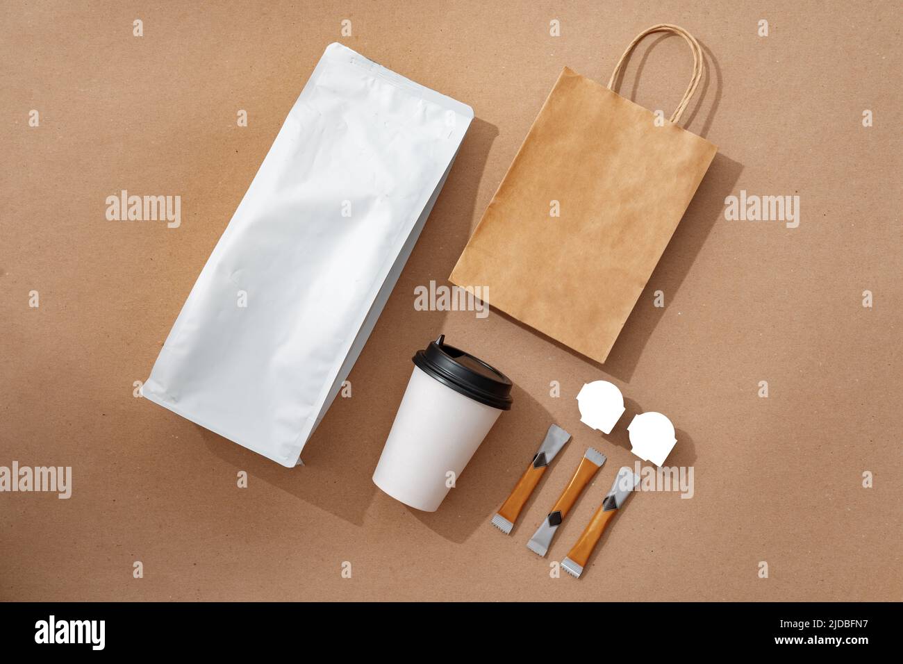 Coffee identity branding mockup set top view flat lay Stock Photo - Alamy