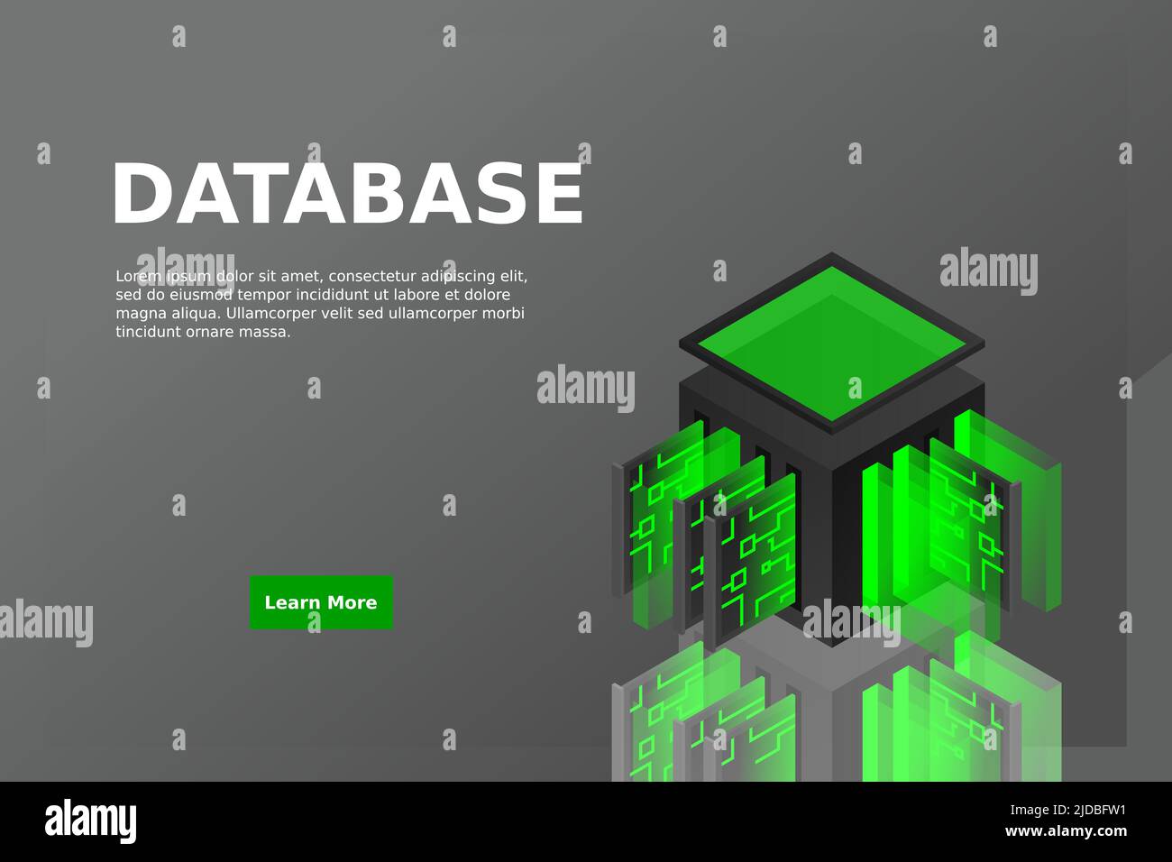 Data center isometric icon, database and cloud data storage concept, PCB slot, server room ...