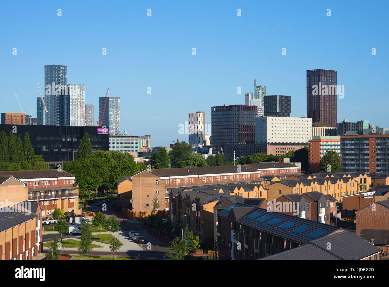 A high level view of skyscrapers in central Manchester, England, United ...