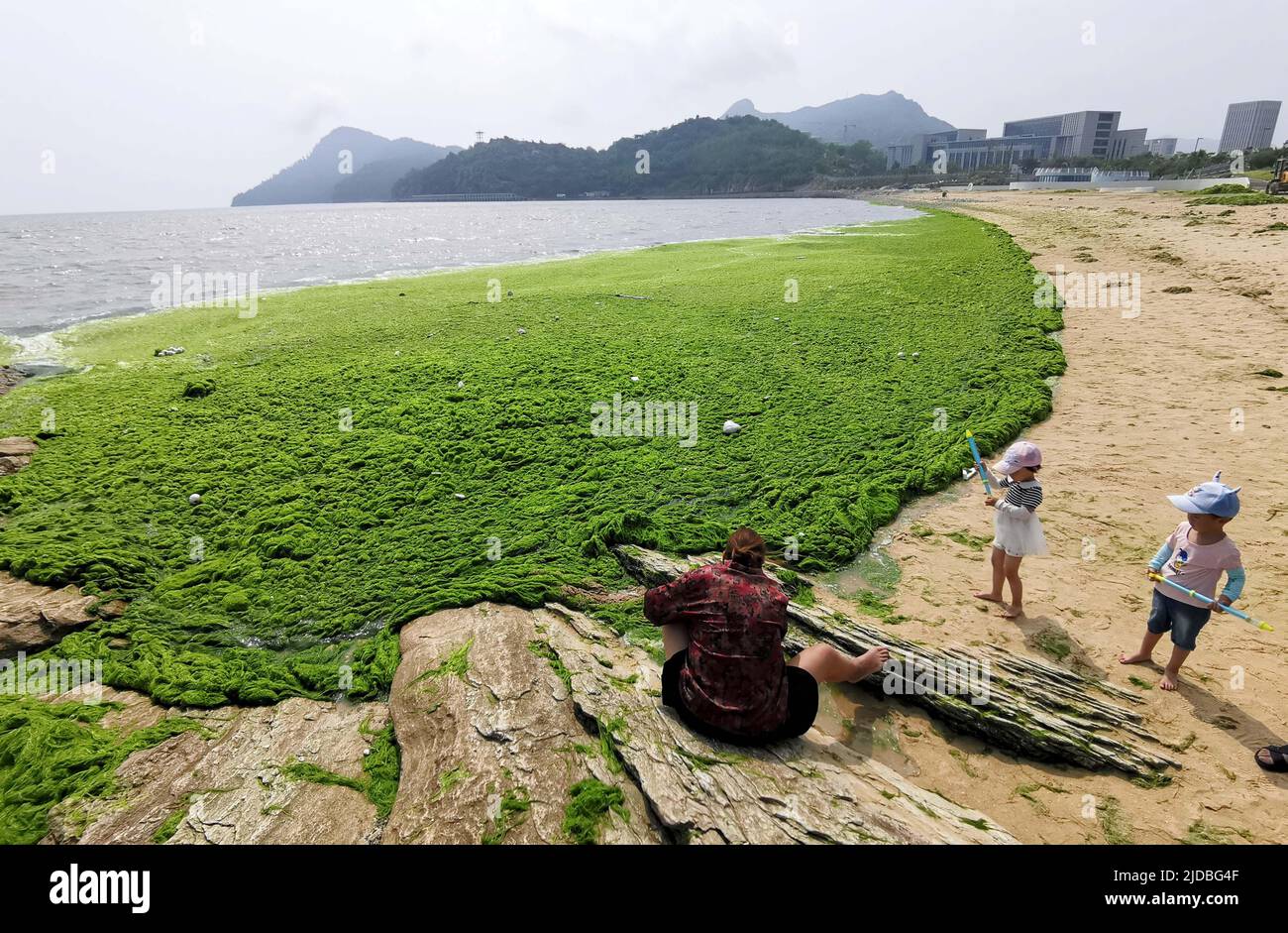 LIANYUNGANG, CHINA - JUNE 20, 2022 - Citizens play on the beach full of ...