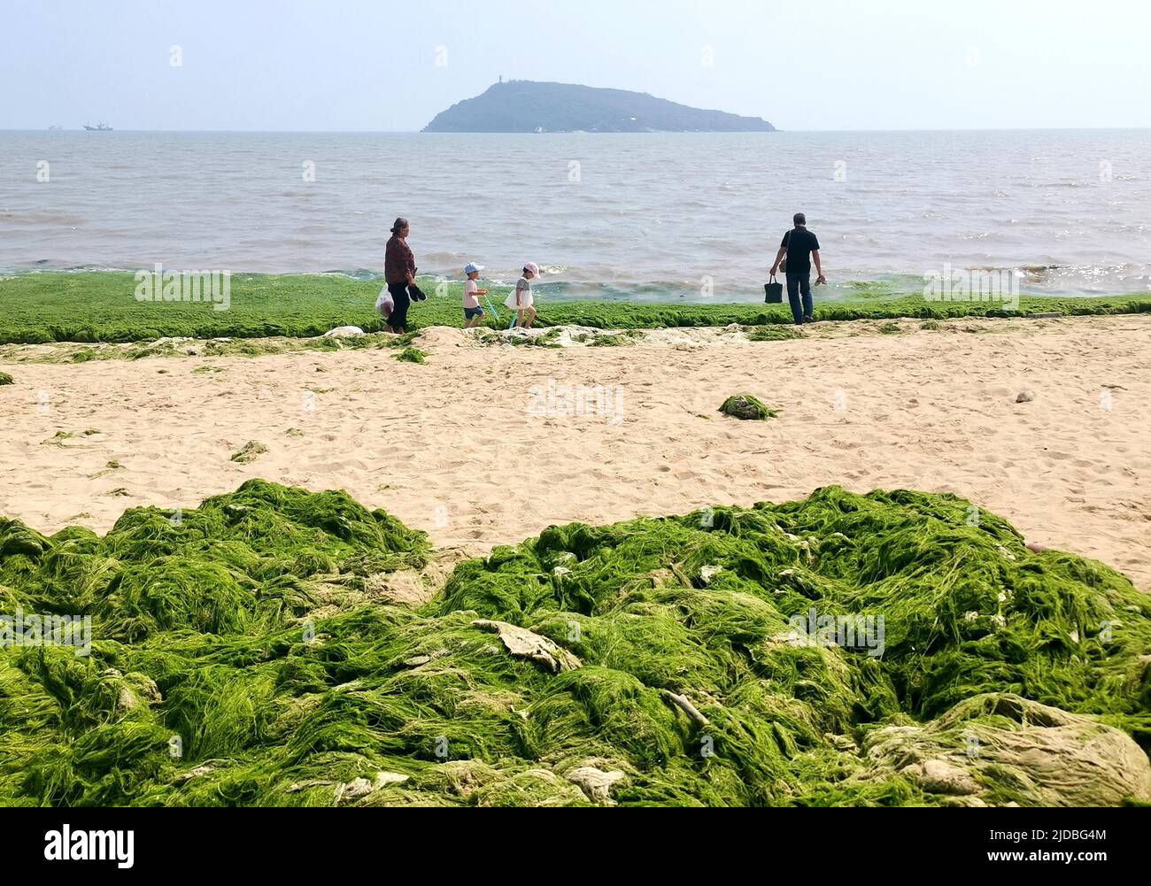 LIANYUNGANG, CHINA - JUNE 20, 2022 - Citizens play on the beach full of ...