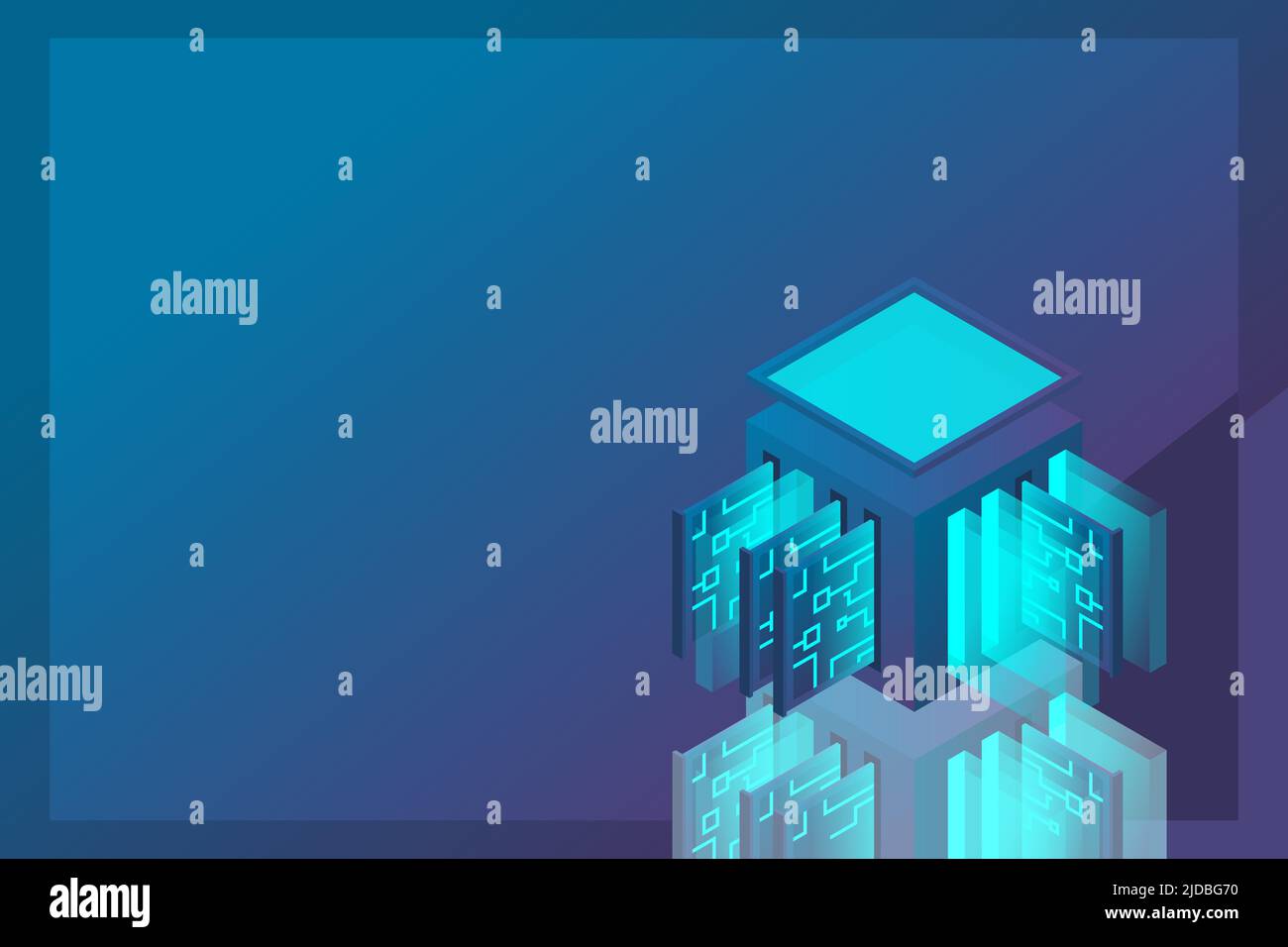 Data center isometric icon, database and cloud data storage concept, PCB slot, server room ...