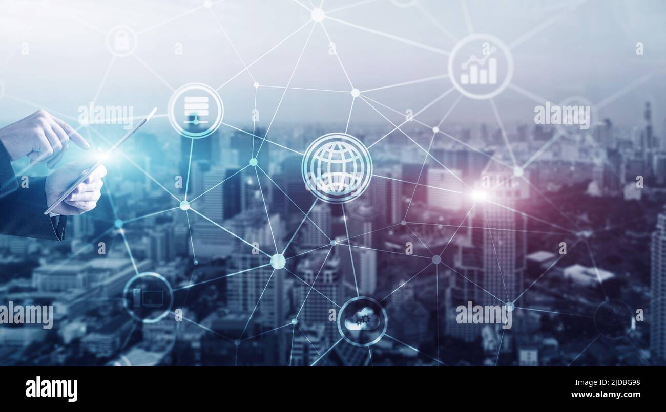 Communications project. Graphics on the background of office workers ...