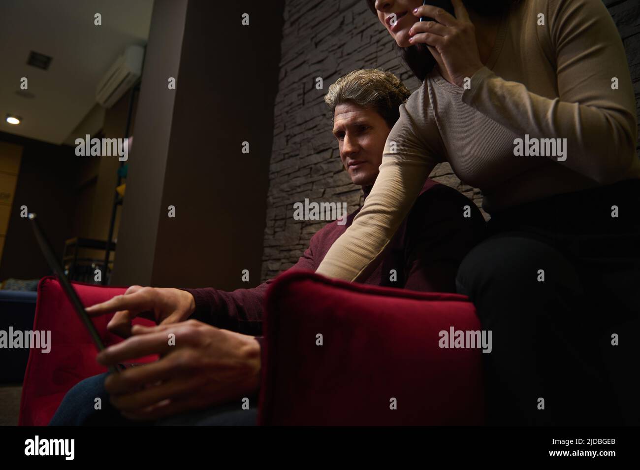 Close-up of a creative team of inspired interior designers, decorators ...