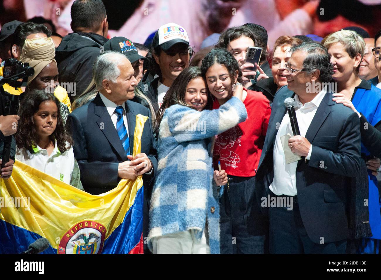 Bogota, Colombia. 19th June, 2022. Sisters and daughters of President elect Gustavo Petro react ...