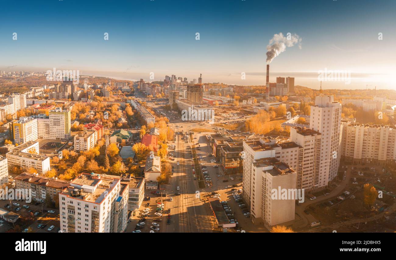 The area of the city with blocks of residential buildings with a ...