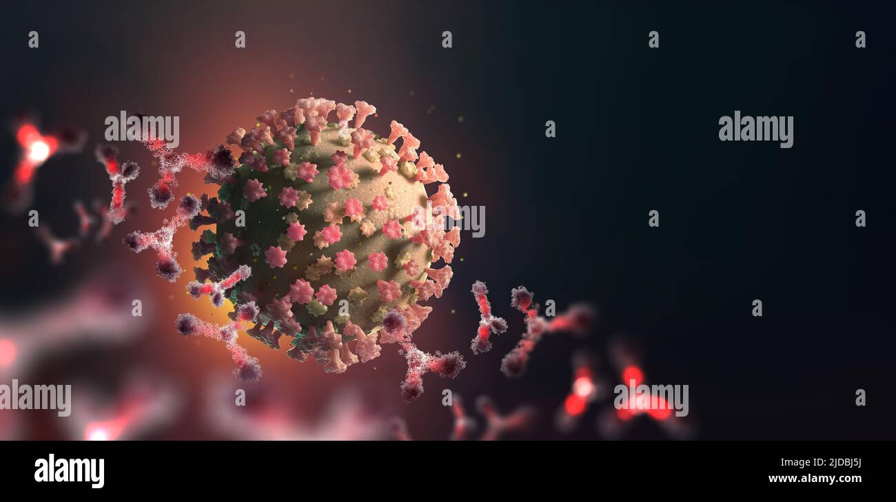 Virus under microscope. Antibodies and viral infection. Immune defense ...
