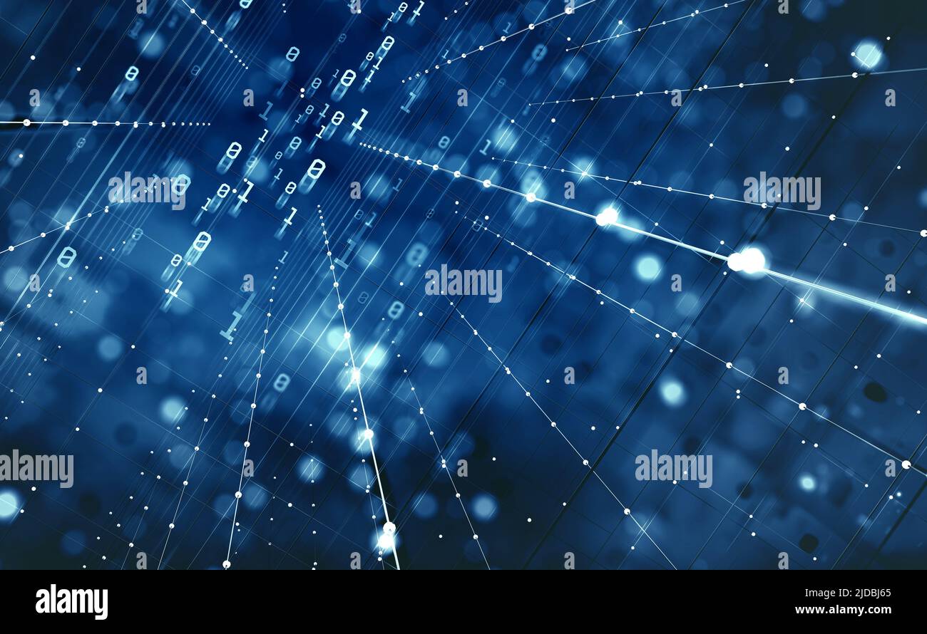 Cyberspace. Digital computer network as a global database. 3D illustration of clusters of ...