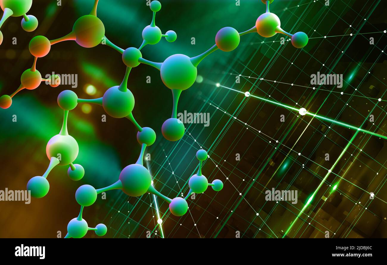 Abstract molecule model. Digital nanostructure. Scientific research in ...