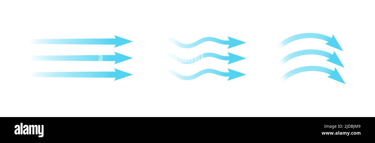 Air flow. Set of blue arrows showing direction of air movement. Wind ...