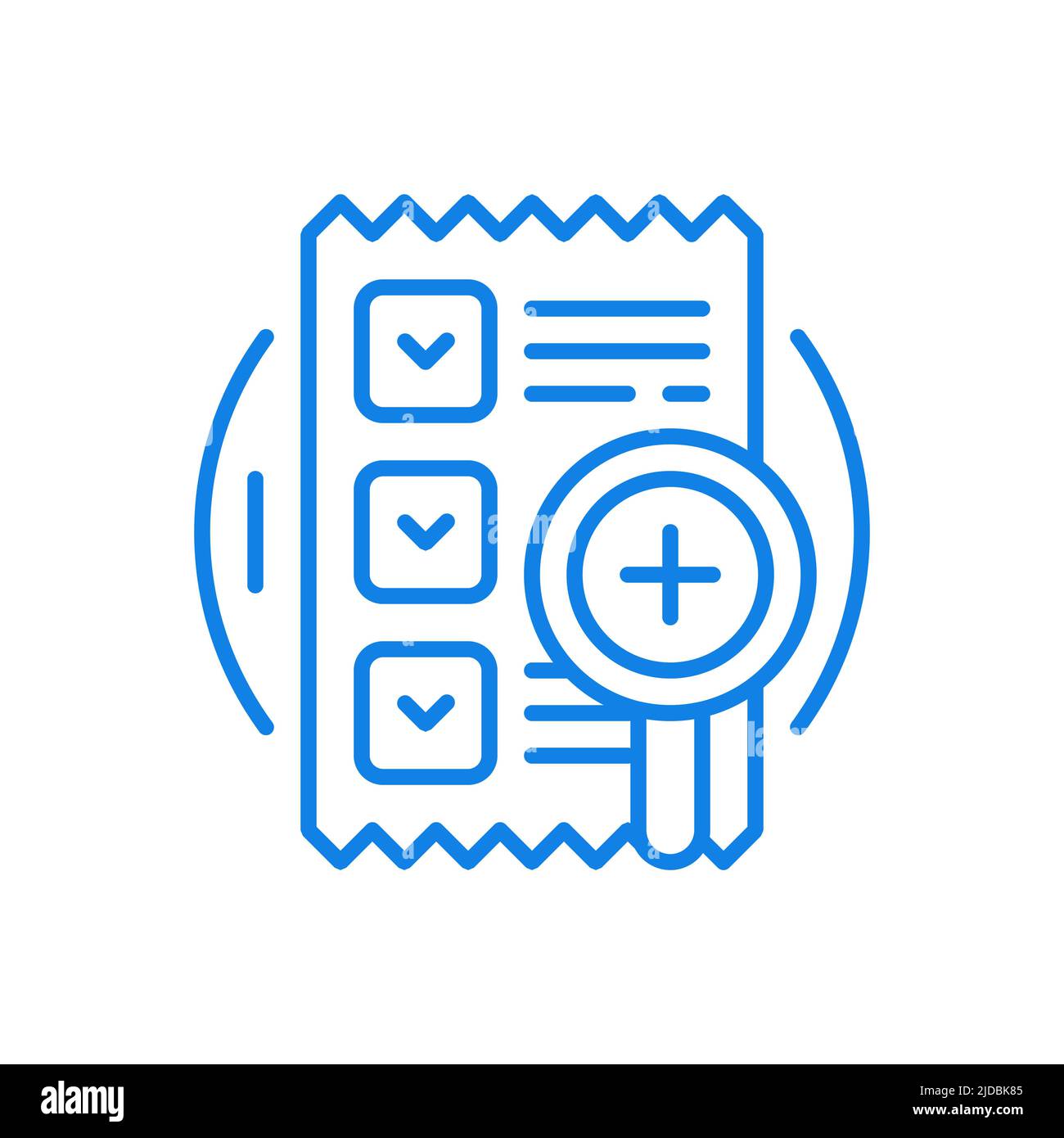 Passed test task vector line icon. Torn sheet of paper with check marks ...