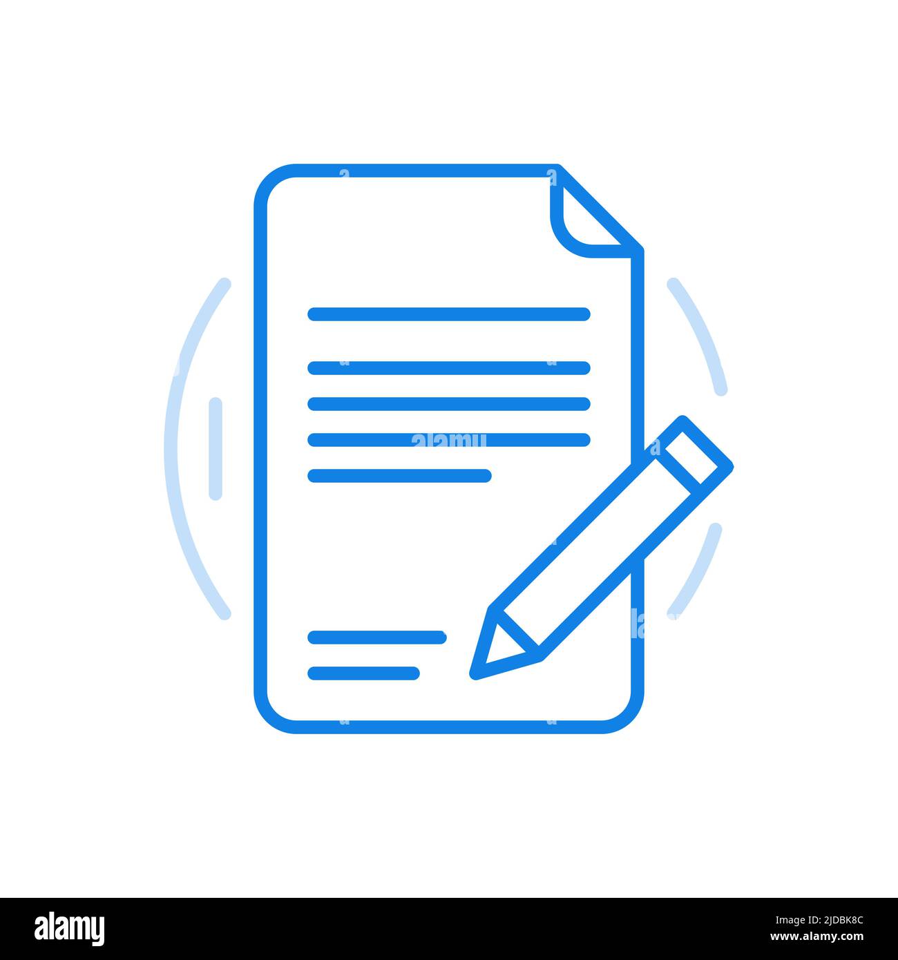 Signing statement vector line icon. Sheet of paper with terms deal and ...