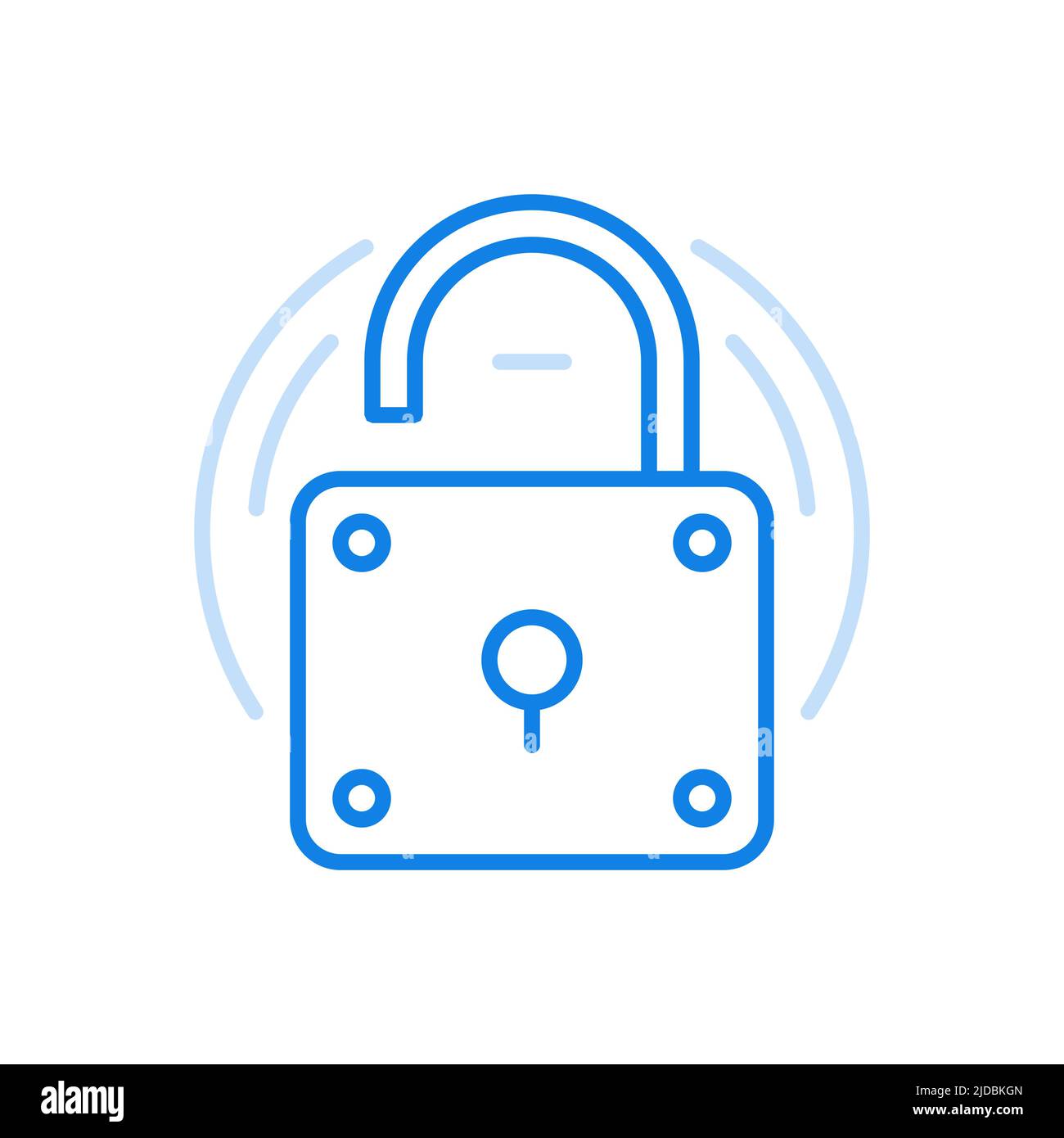 Open padlock vector line icon. Poor protection and easy system hacking simple security system ...