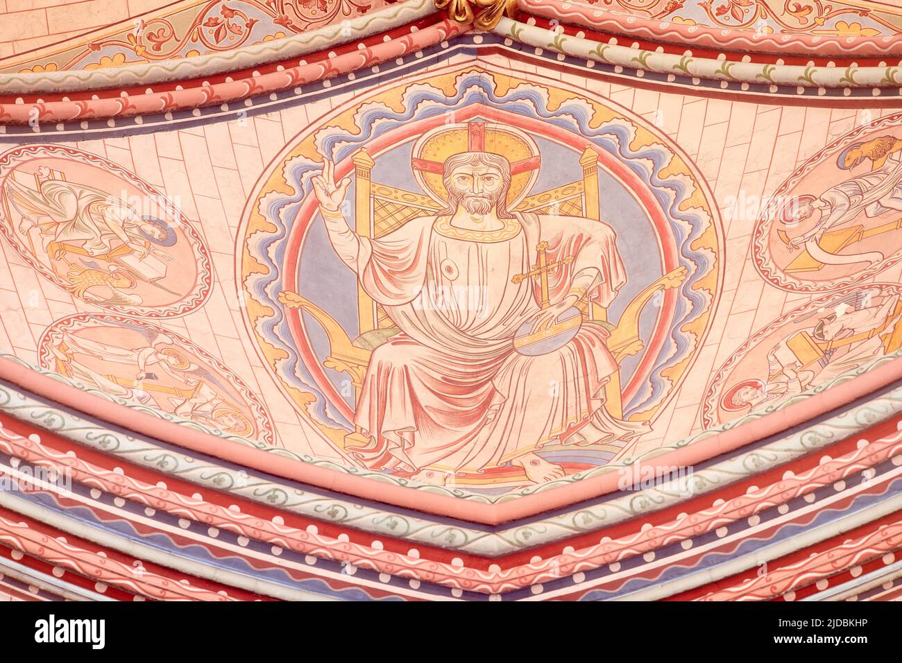 Painting of Jesus Chirst in glory on the ceiling over the quire in the ...