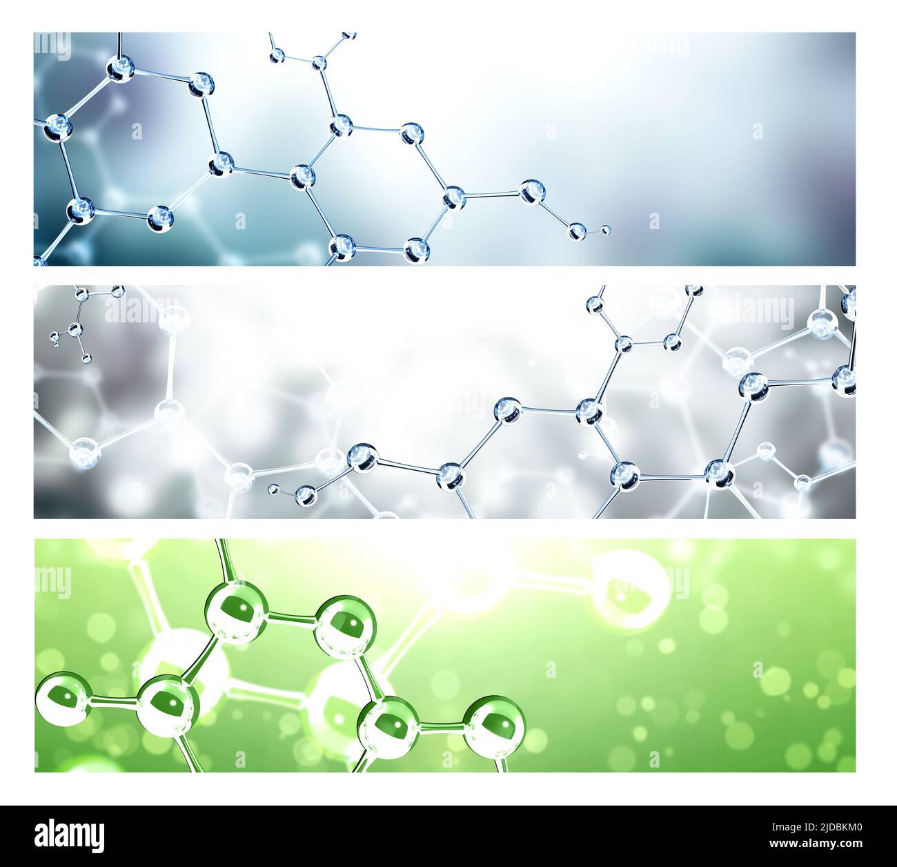 Set Of Horizontal Banners With Models Of Abstract Molecular Structure On Blue Background Copy
