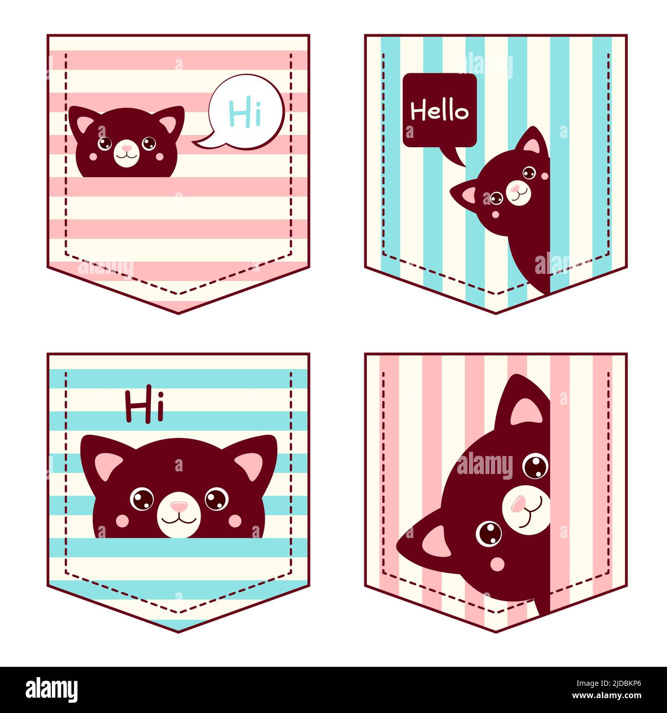 Cute little cats in pocket set. Baby collection of animals in pockets ...