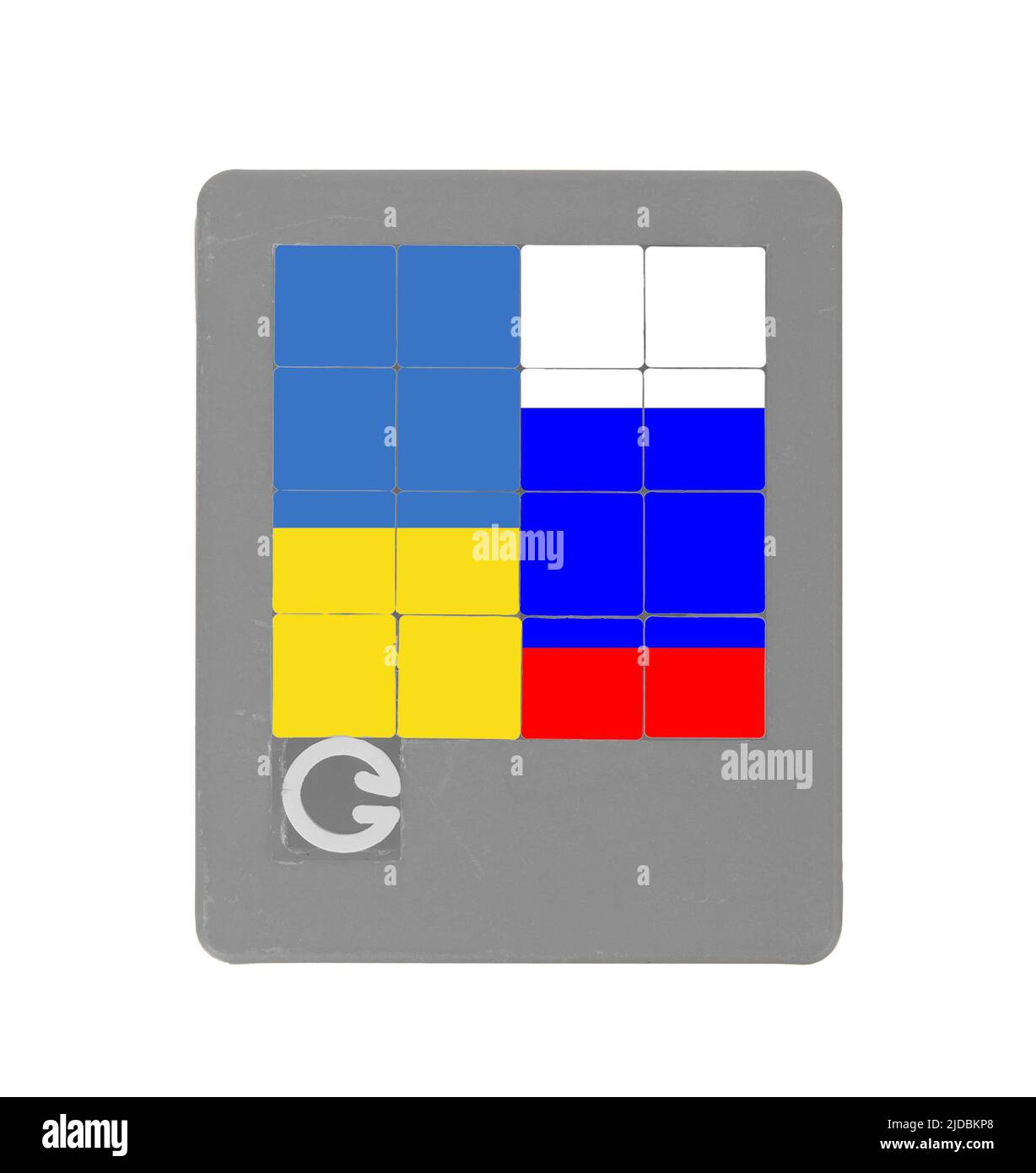 Old sliding puzzle isolated on white - Flag of Russia and Ukraine Stock ...