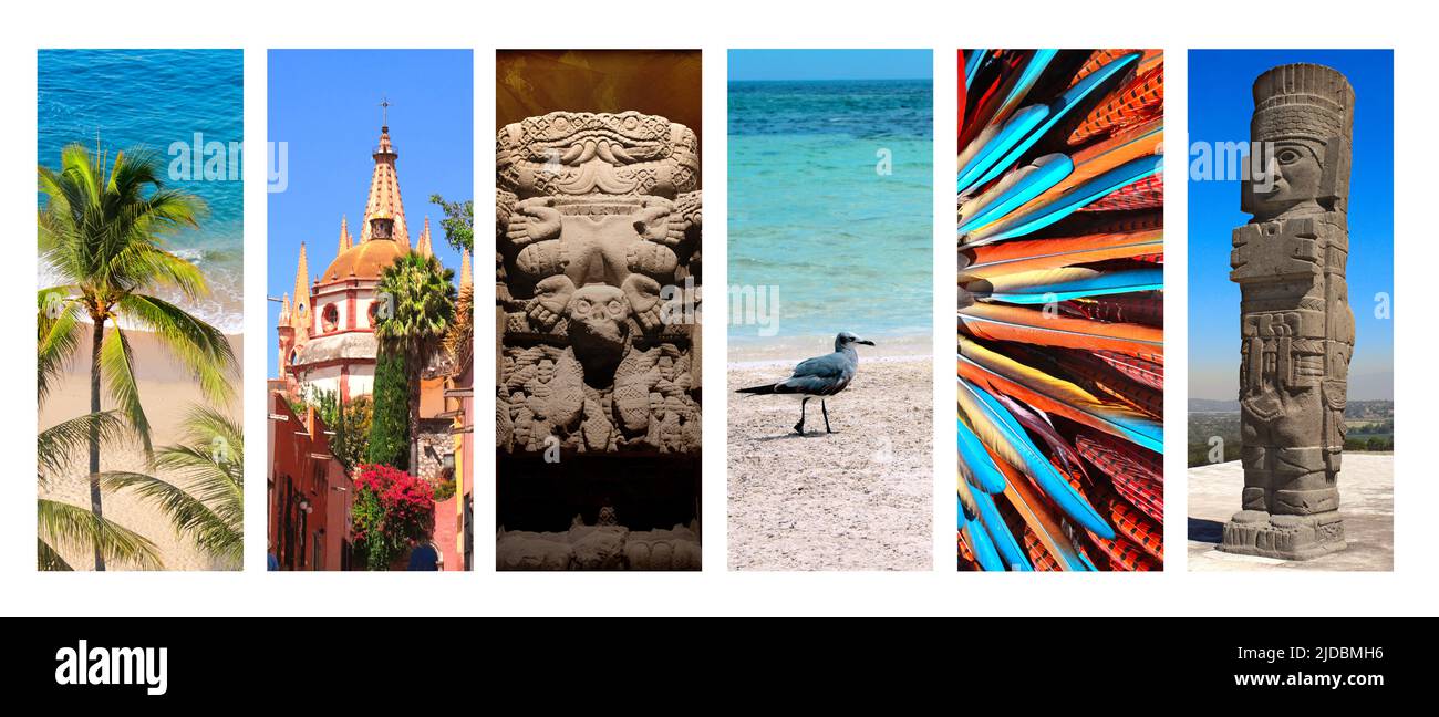 Collection of vertical banners with landmarks of Mexico. Atlantean in ...