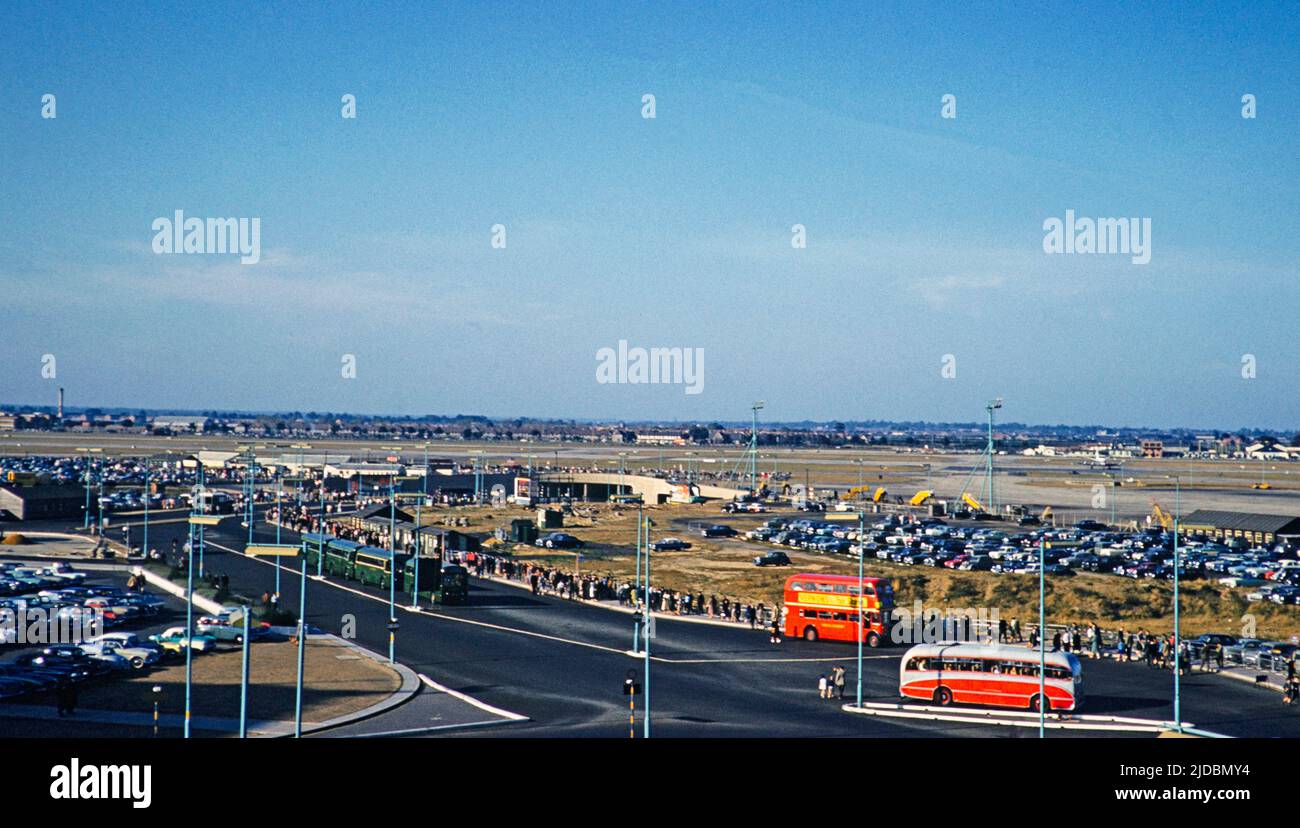 Buses and car park in front of Queens Building, Heathrow airport ...