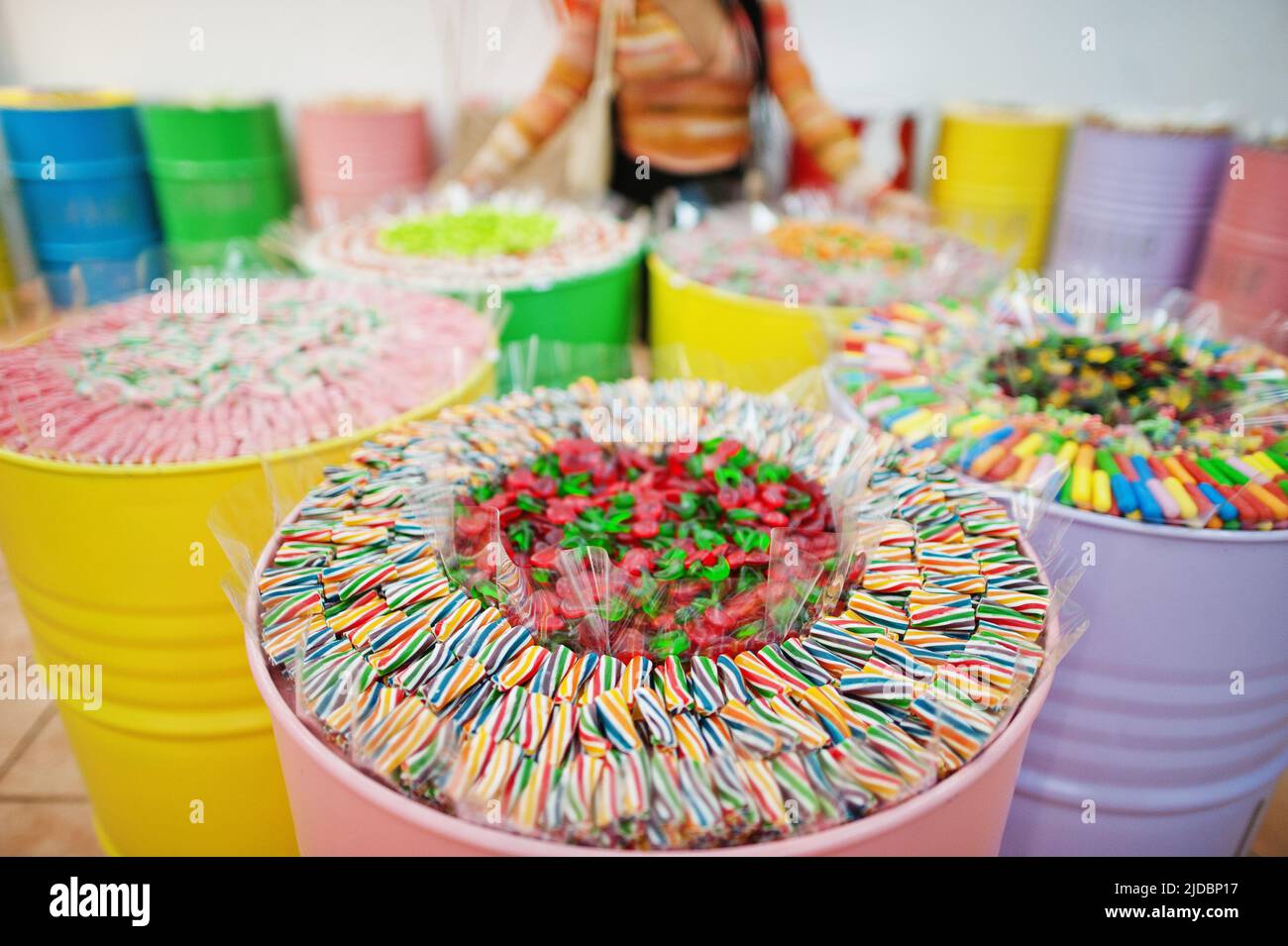 Barrels with sweets in candy shop Stock Photo - Alamy
