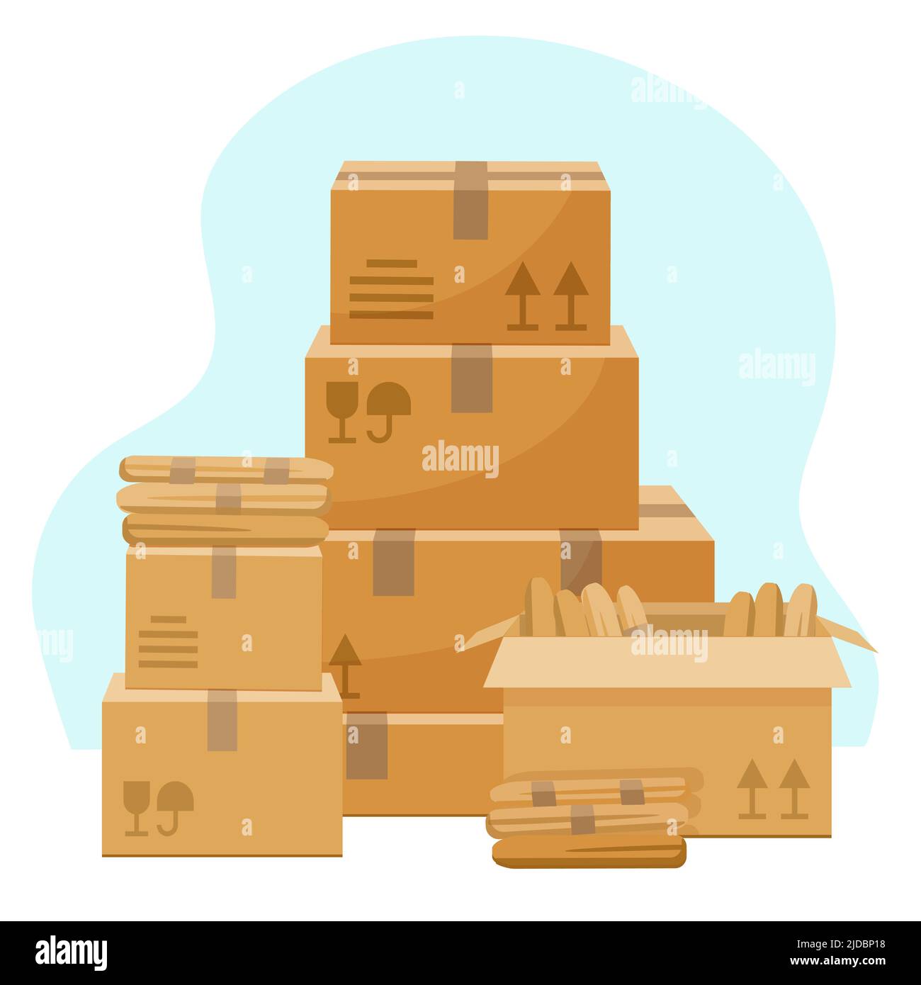 Vector illustration in a flat style. Group of stacked cardboard boxes ...