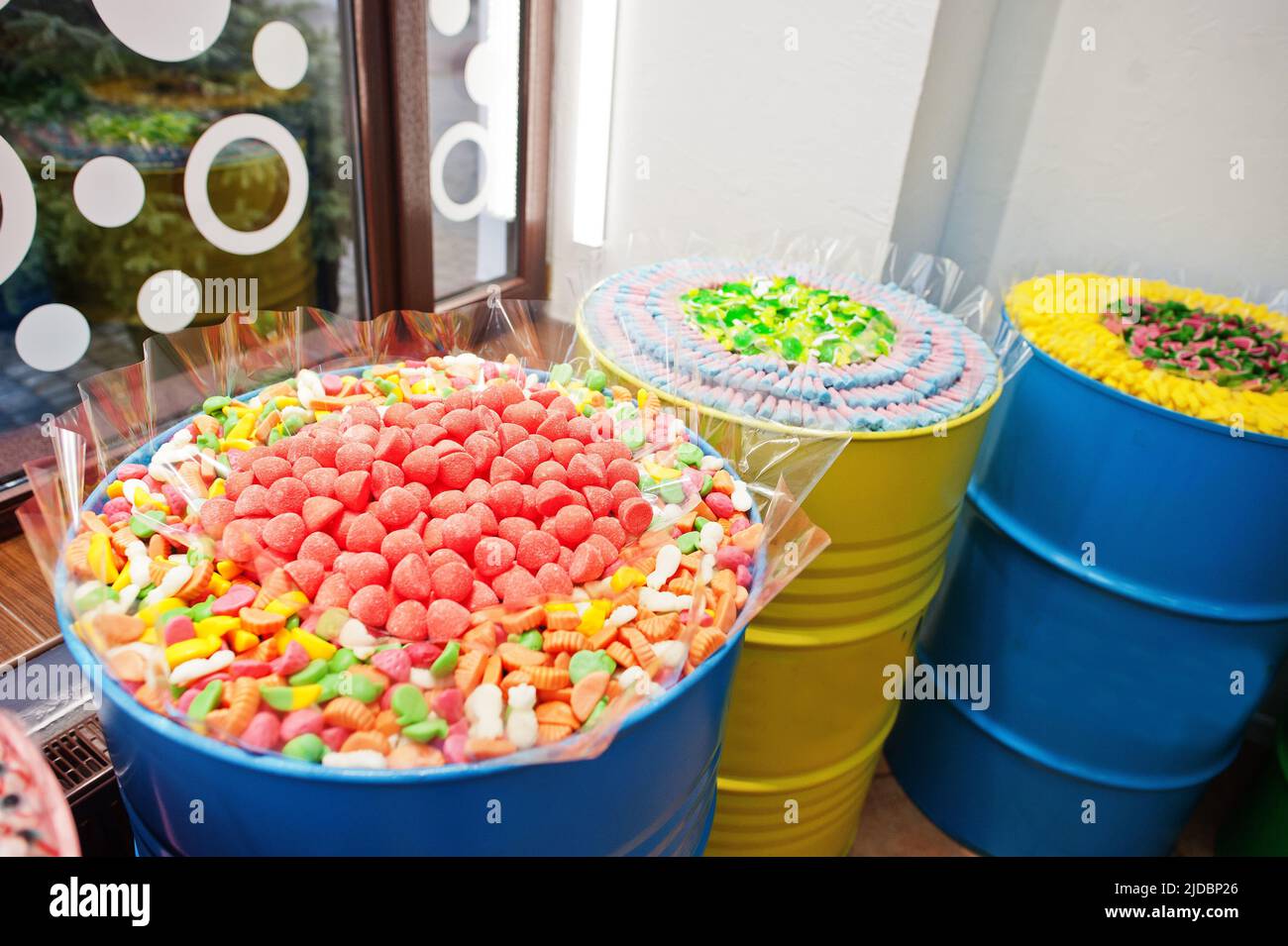 Barrels with sweets in candy shop Stock Photo - Alamy
