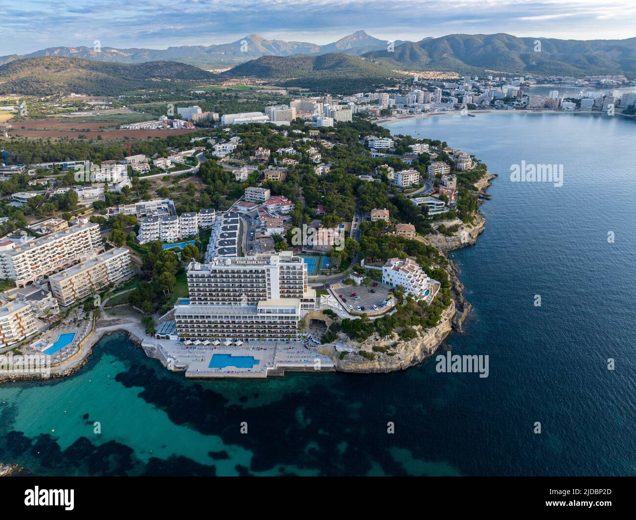 Aerial view of Magaluf coastline. Magaluf is a purpose built resort ...