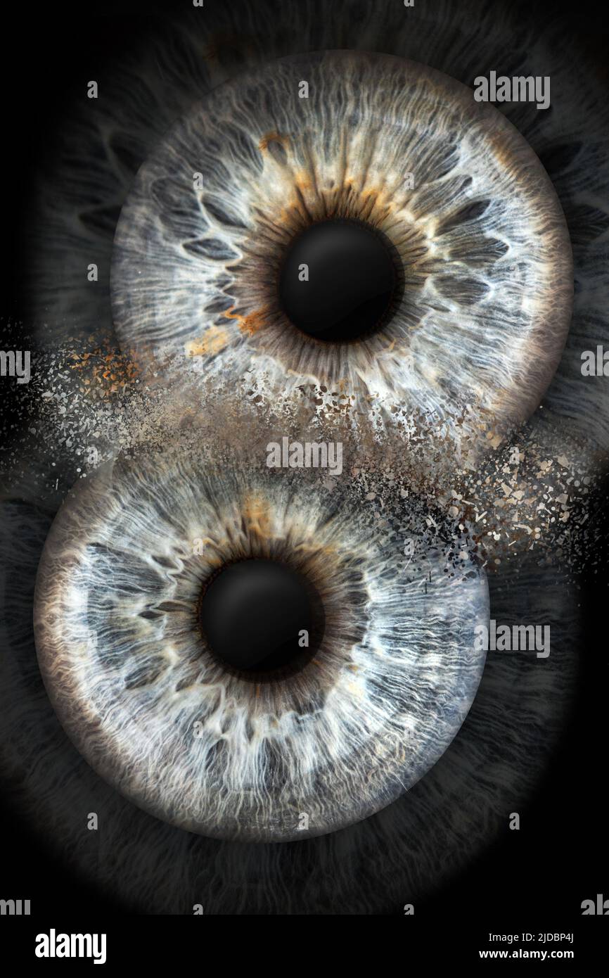 photo of two eyes taken in macro mode, different persons, same color ...