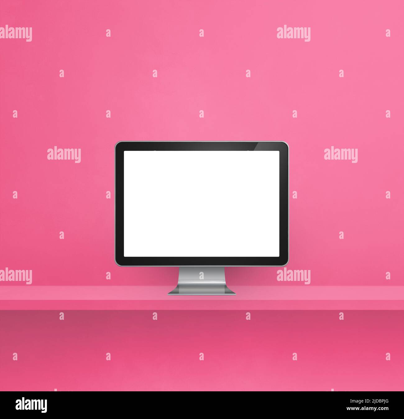Computer pc - pink wall shelf background. 3D Illustration Stock Photo ...