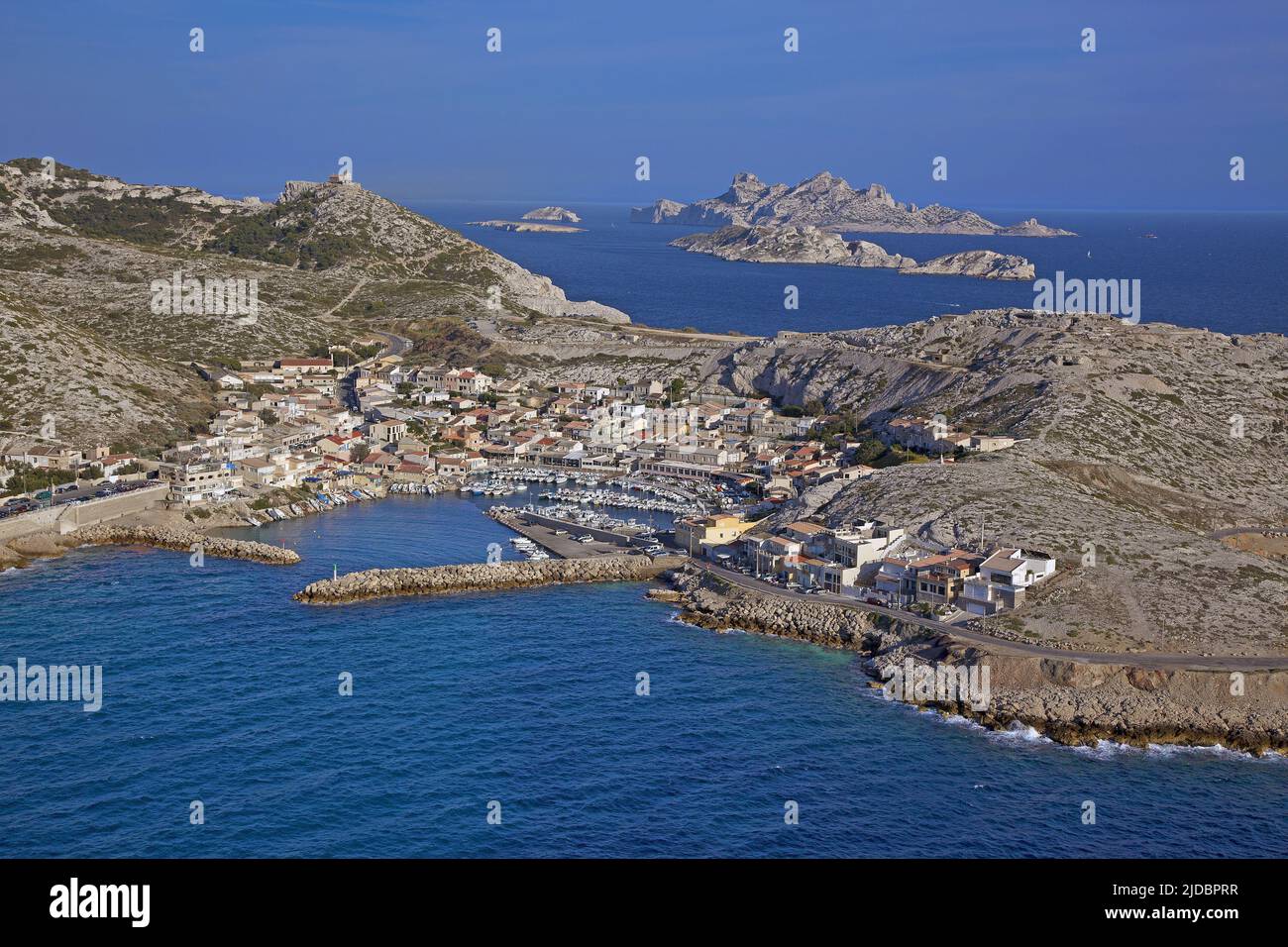 France, Bouches-du-Rhône Marseille, the Calanques, the port of Goudes ...
