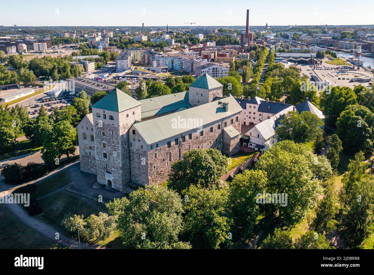 Aerial View Of Turku Castle In Sunny Summer Day In Turku Finland Stock Aerial View Of Turku Castle In Sunny Summer Day In Turku Finland Stock