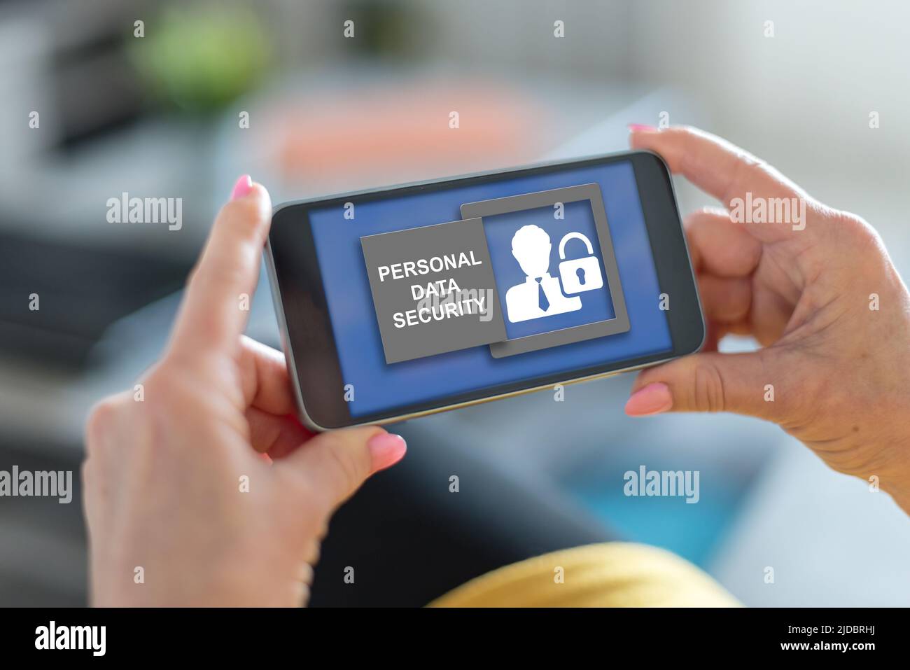 Smartphone screen displaying a personal data security concept Stock ...