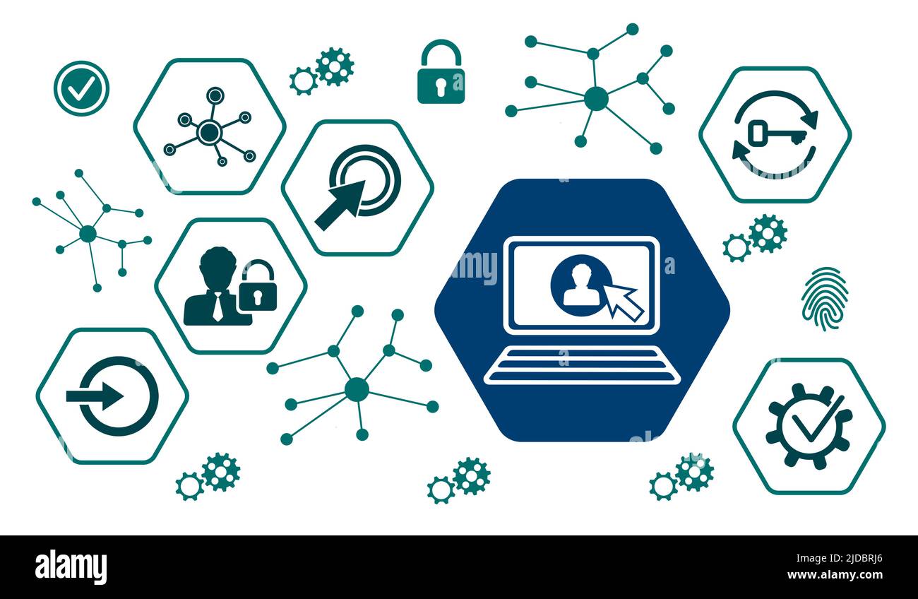 Concept of login with icons in hexagons Stock Photo - Alamy