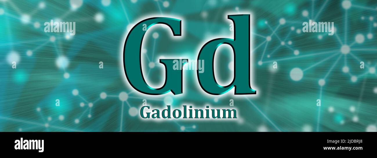 Gd symbol. Gadolinium chemical element on green network background ...