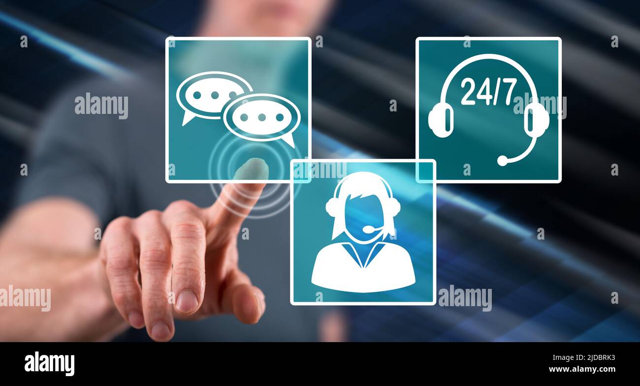 Man touching an assistance concept on a touch screen with his finger ...