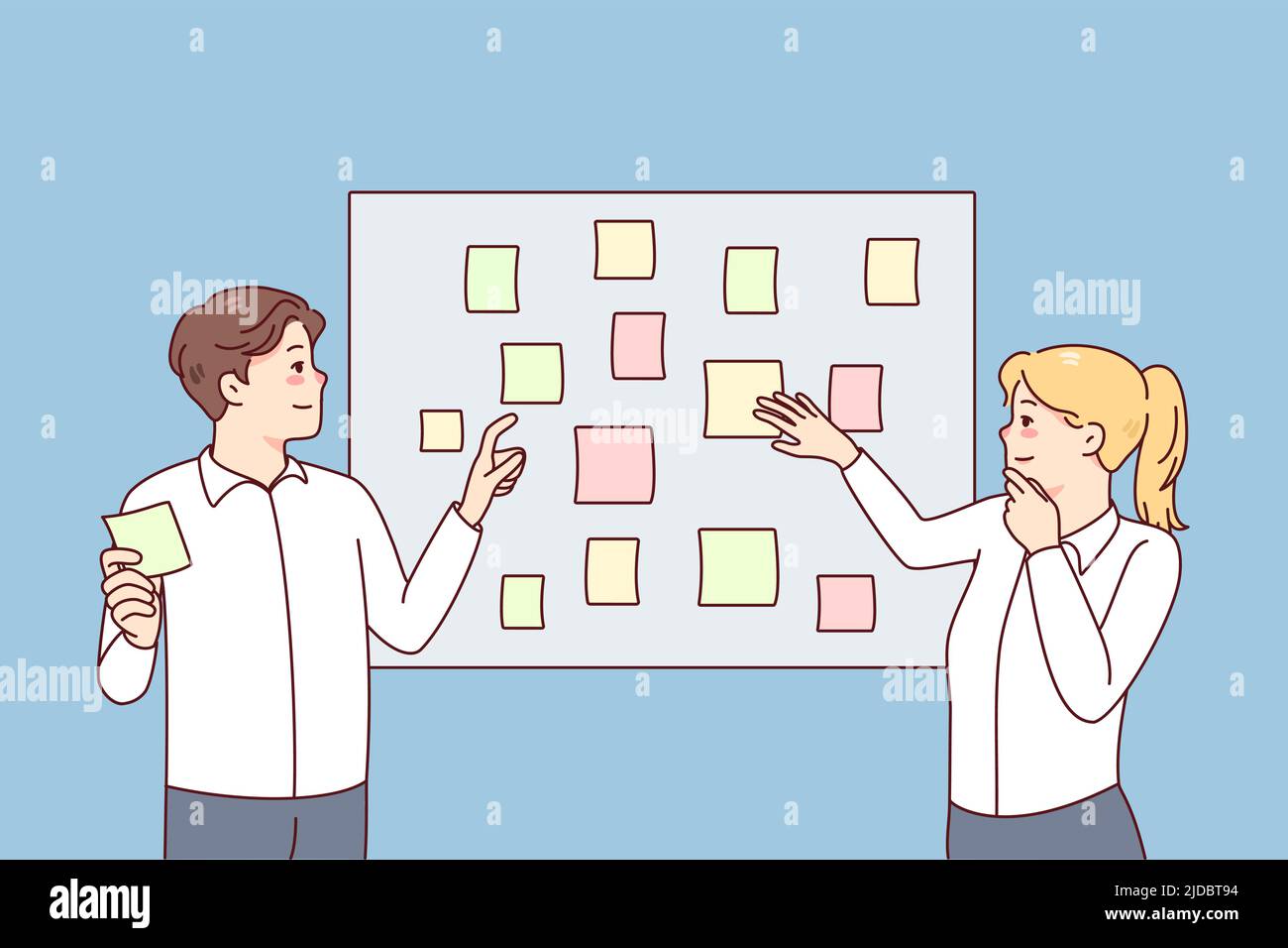 Employees brainstorm engaged in creative thinking in office ...