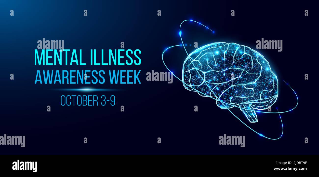 Mental illness awareness week concept. Banner with glowing low poly ...
