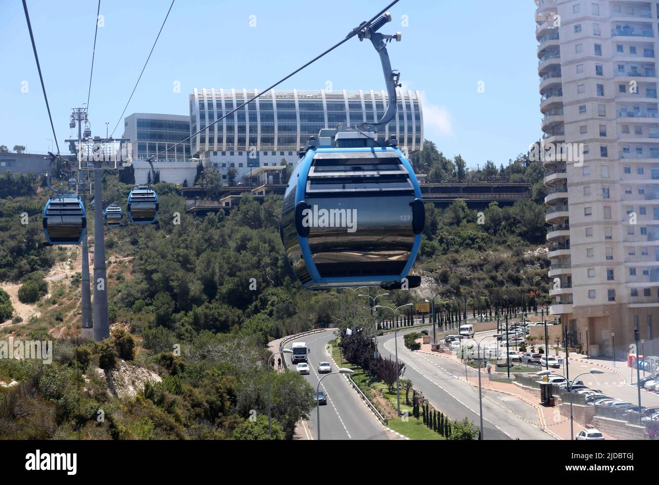 Haifa. 19th June, 2022. Photo taken on June. 19, 2022 shows cable cars ...