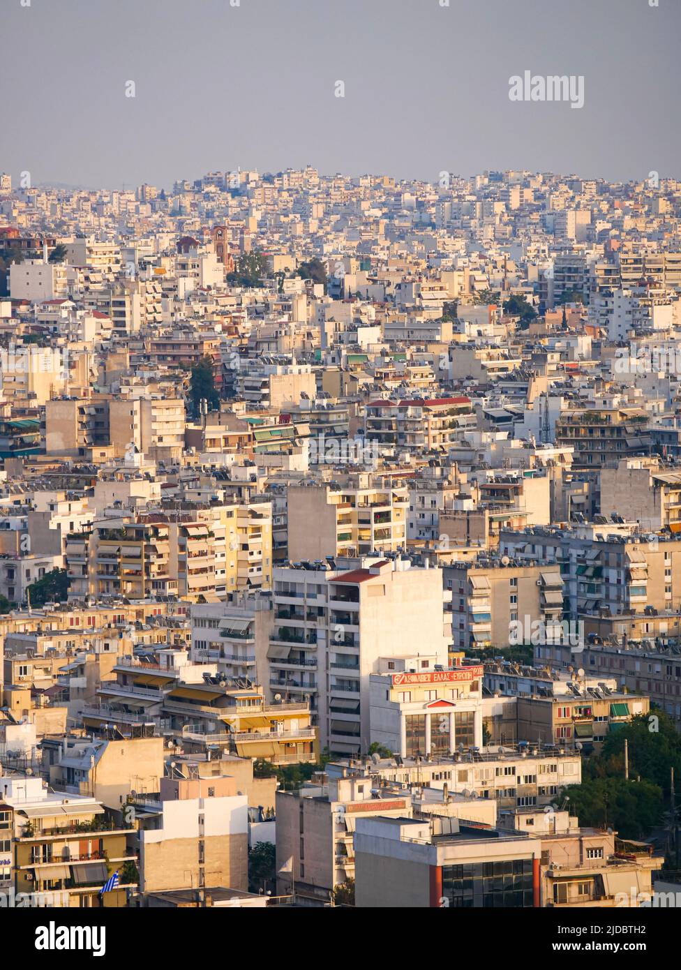 Views of Athens' dense city scape seen from Acropolis hill during ...