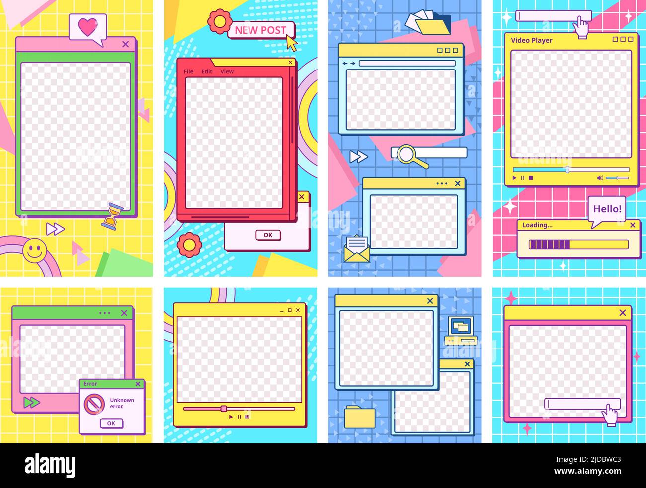 Retro UI post template. Cool 90s aesthetic social media stories frames ...