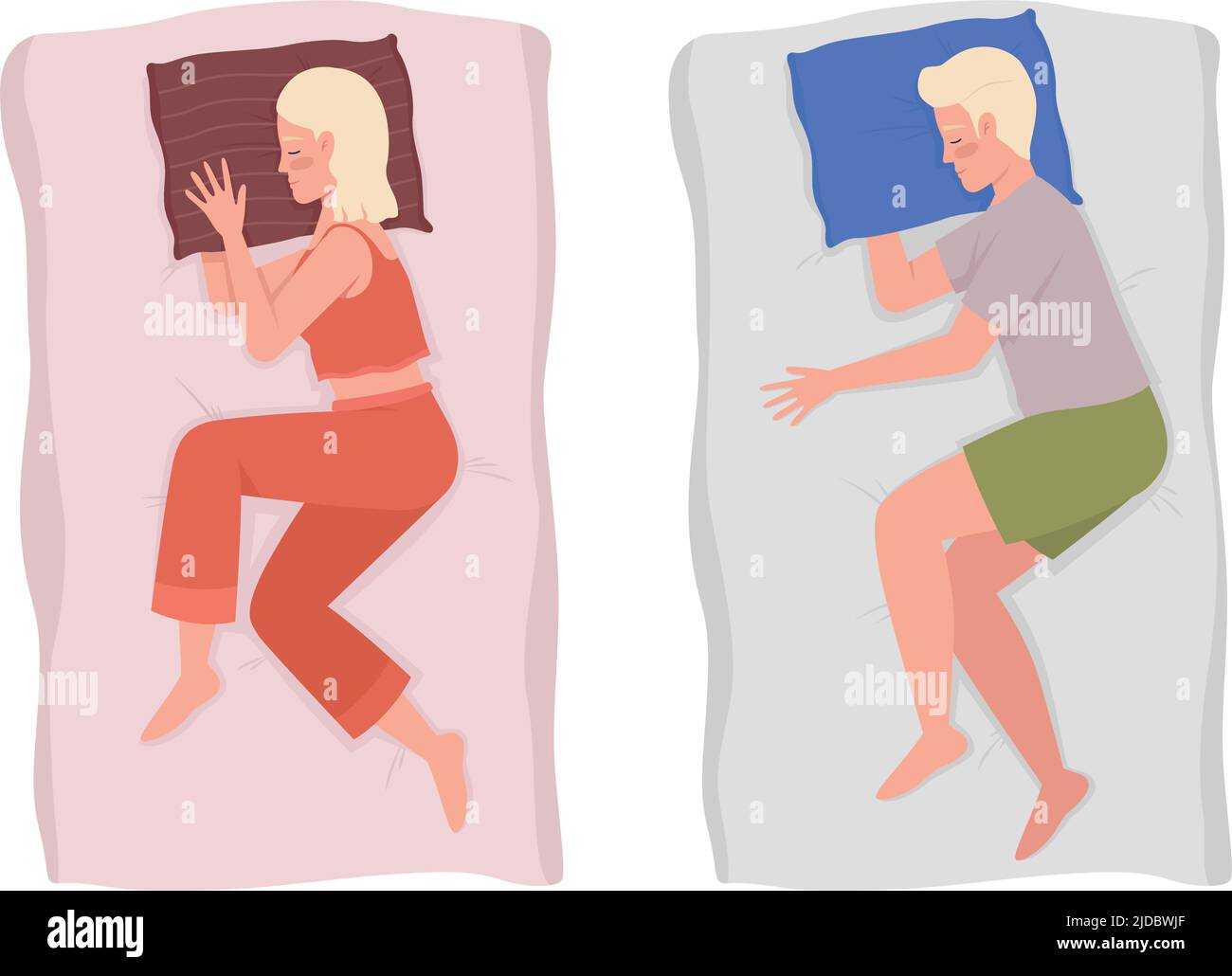 Comfortable sleeping positions 2D vector isolated illustration set ...