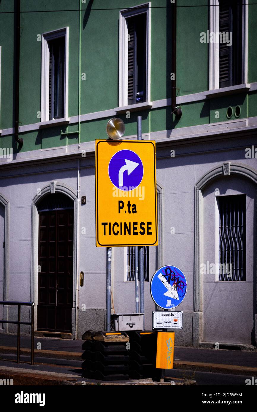 traffic sign board in milano, italy Stock Photo - Alamy