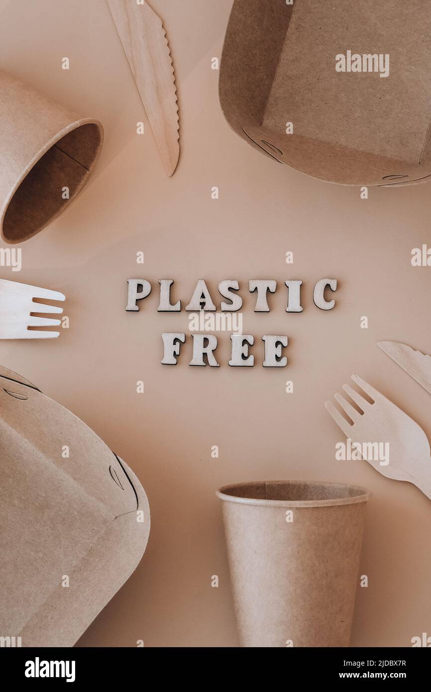 PLASTIC FREE text around Eco friendly, disposable, recyclable ...