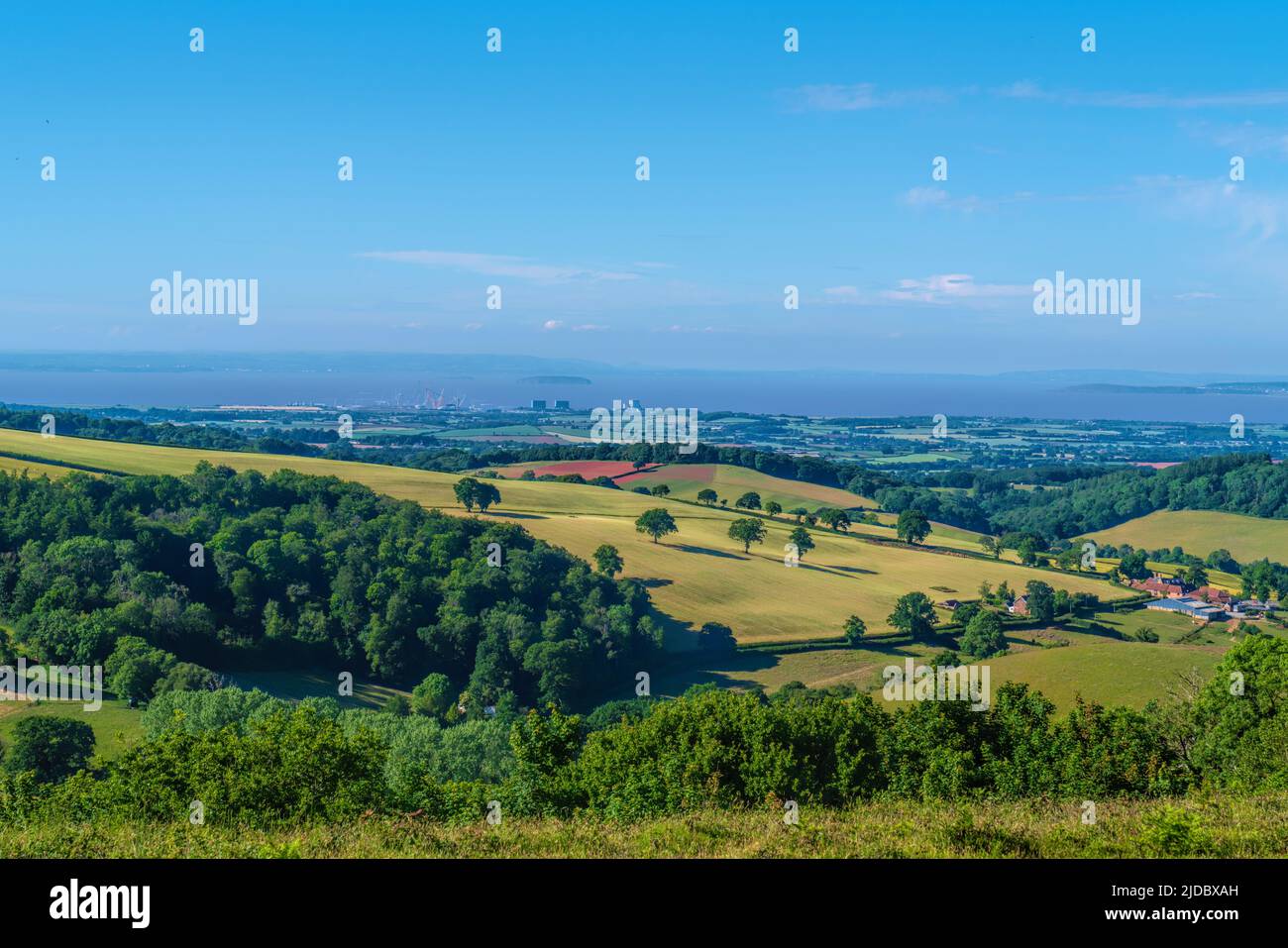 Somerset English countryside fields trees to Hinkley Point and Bristol ...