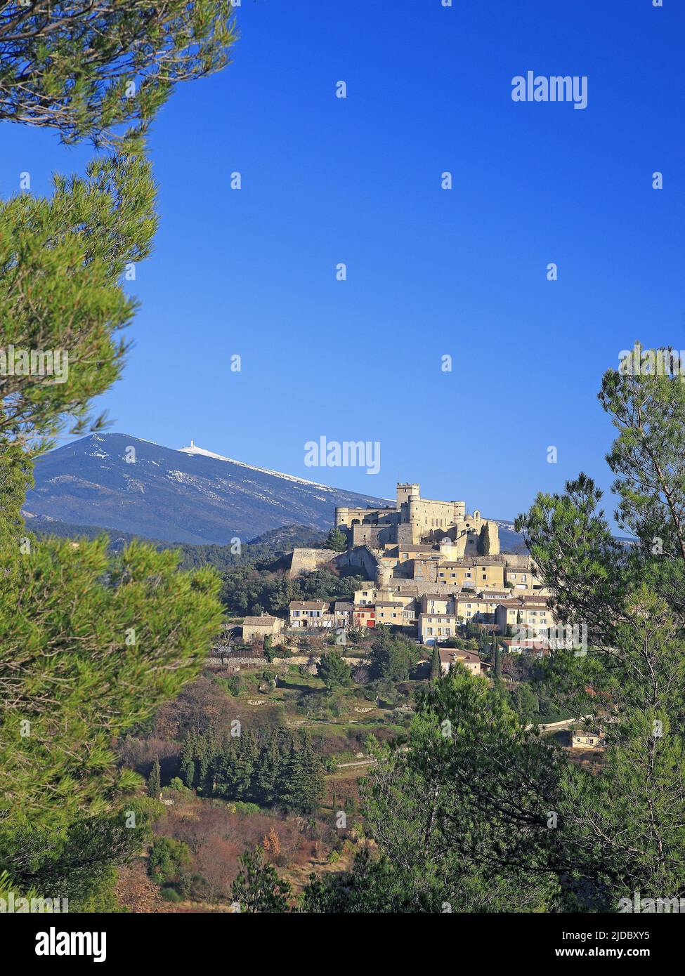France, Vaucluse Le Barroux, perched village at the foot of Mont ...