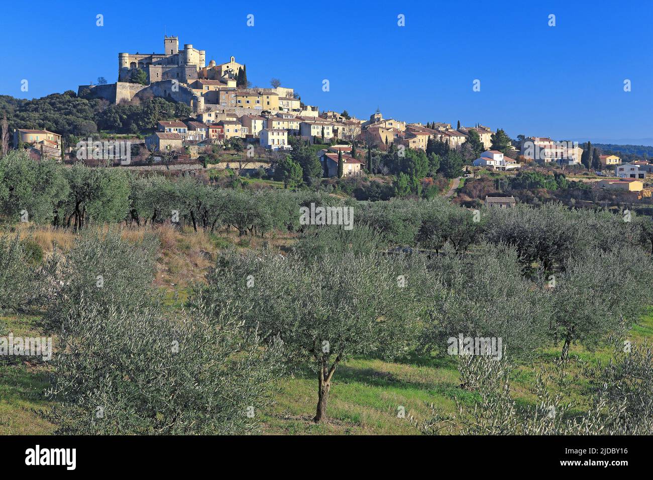 France, Vaucluse Le Barroux, perched village at the foot of Mont ...