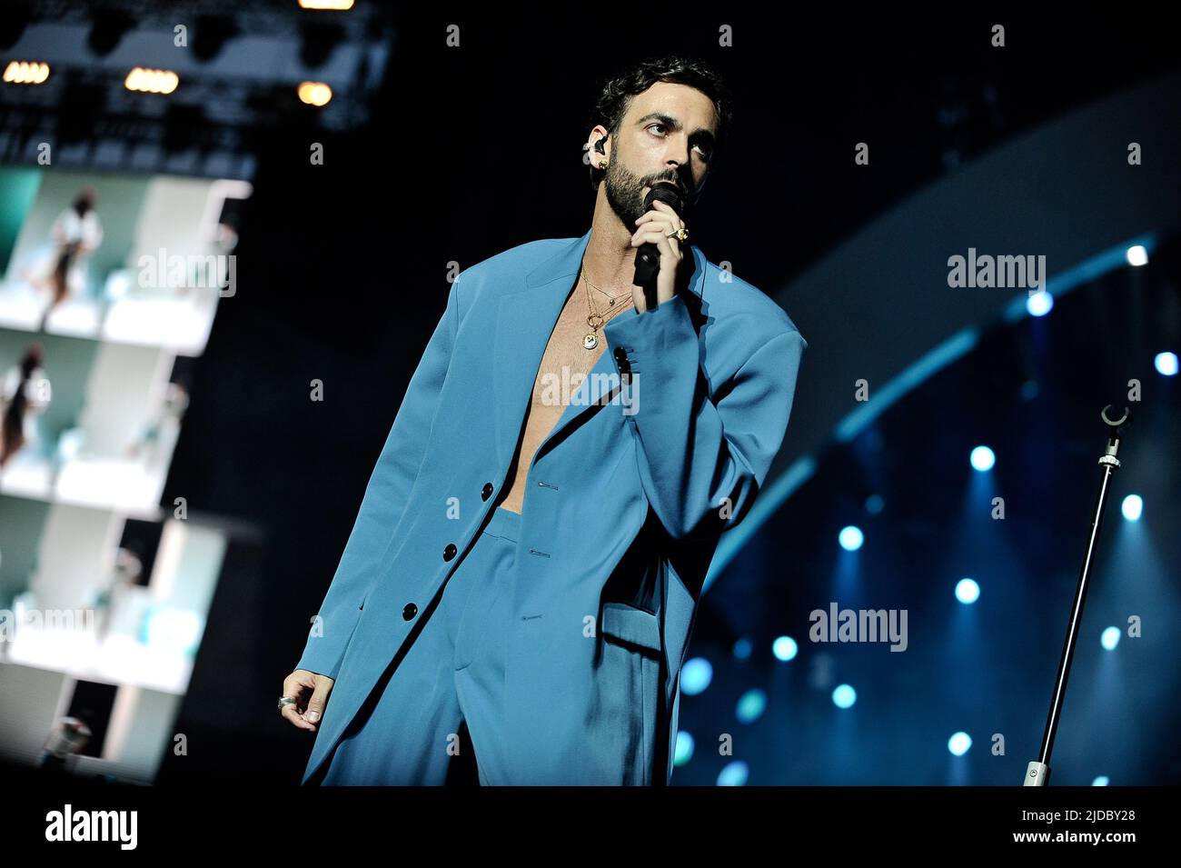 Milan, Italy. 19th June, 2022. Marco Mengoni singing on the stage-milan ...