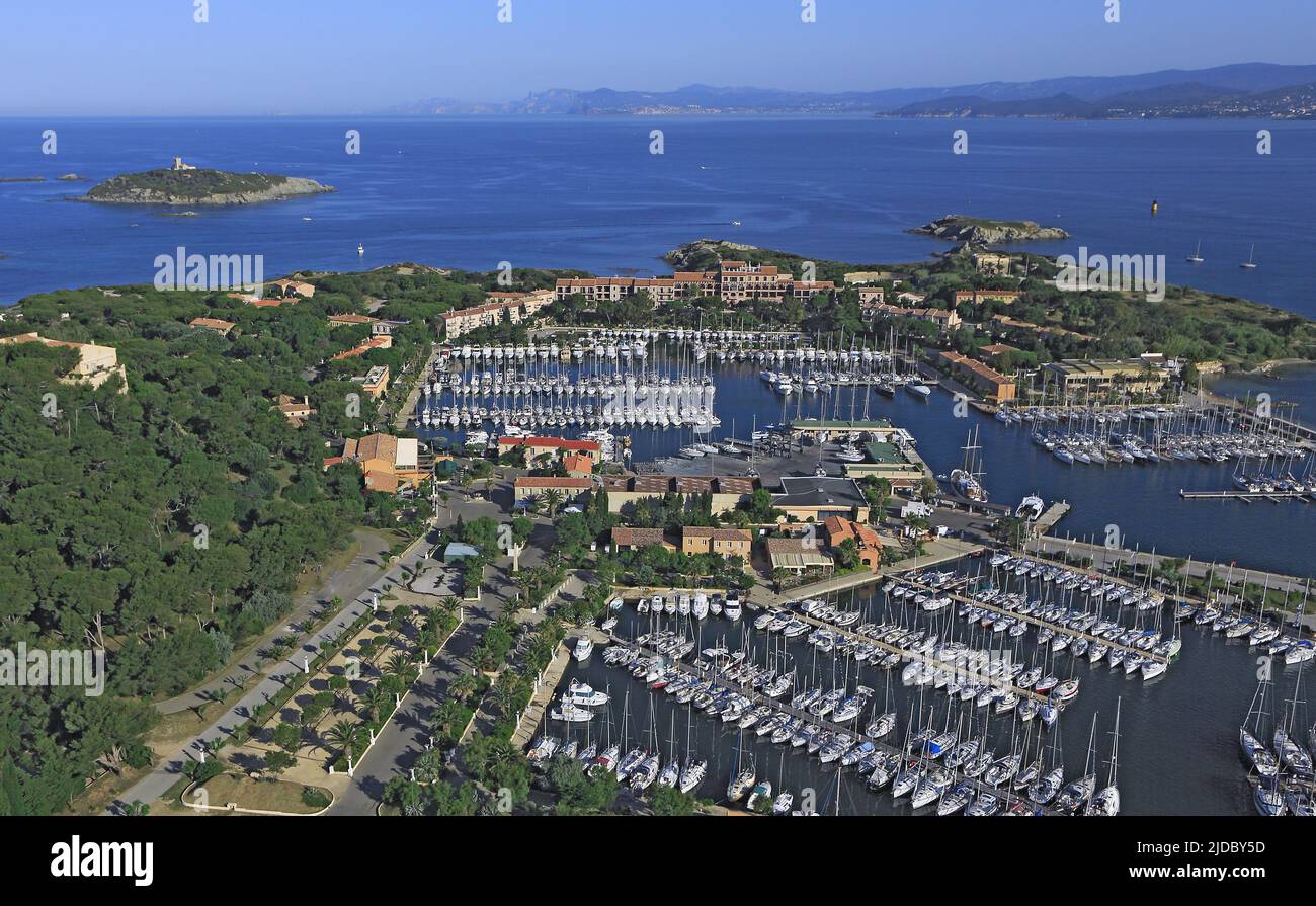 France, Var, Embiez Island, the largest island and its port, opposite ...