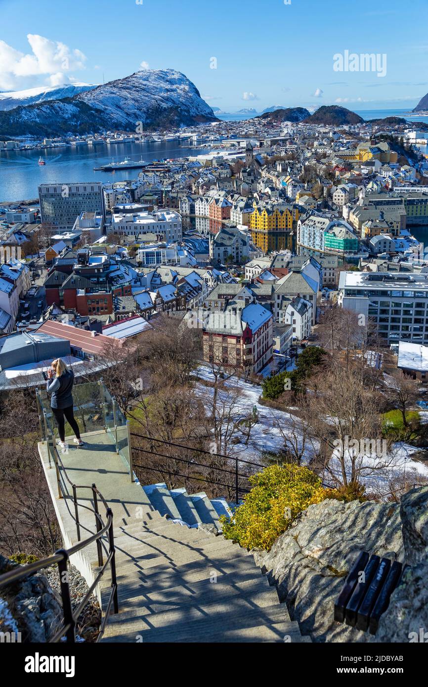 City of Alesund viewing point steps Norway Northern Europe Stock Photo ...